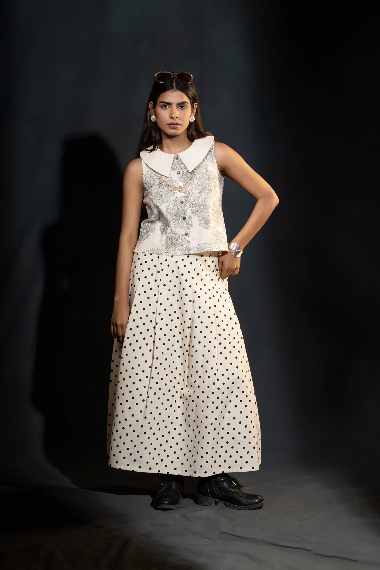 Begonia Ivory Skirt Top Set for Women | SODO
